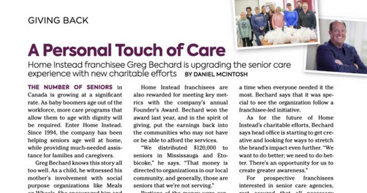 Home Instead Franchise Owner Featured in CFA for Giving Back